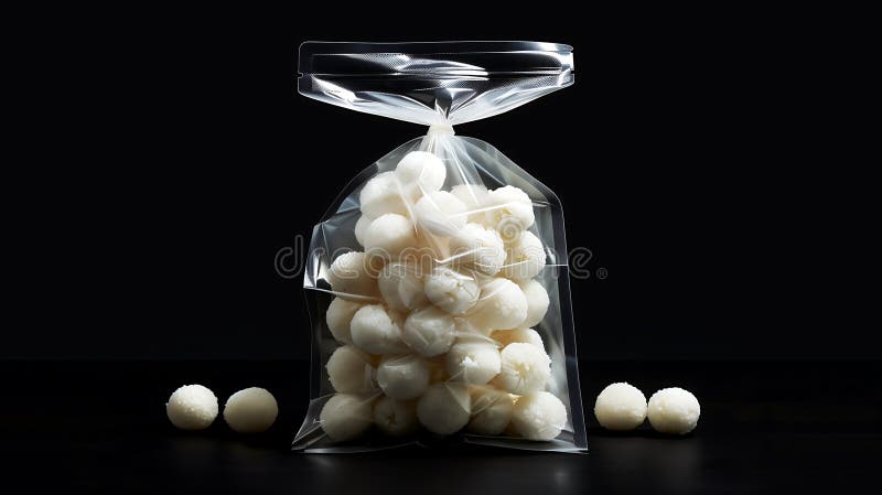 Vacuum Packed Puffed Rice Snacks in the Shape of Balls on Black ...