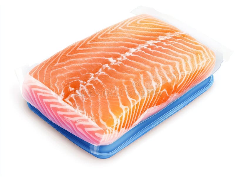 Vacuum-Packed Salmon Fillet Blue Tray, 3D Render, Seafood, Salmon ...