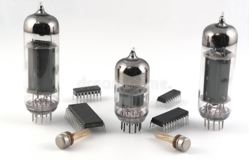 Vacuum Radio Tubes and Semiconductor Chips Stock Photo - Image of valve ...