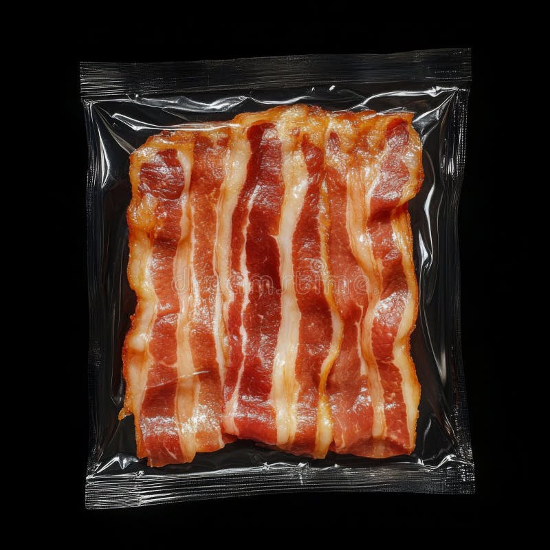 Vacuum-sealed Bacon Strips in Packaging Display Fresh Preserved Meat ...