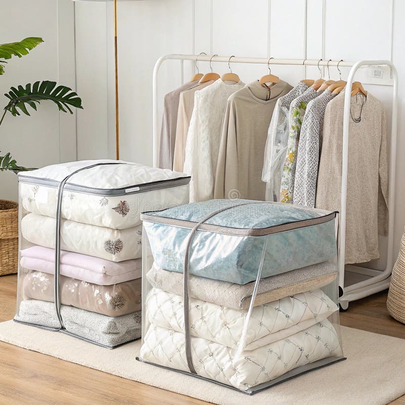 Vacuum Sealed Fabric Storage Bag Pack Stock Illustration - Illustration ...