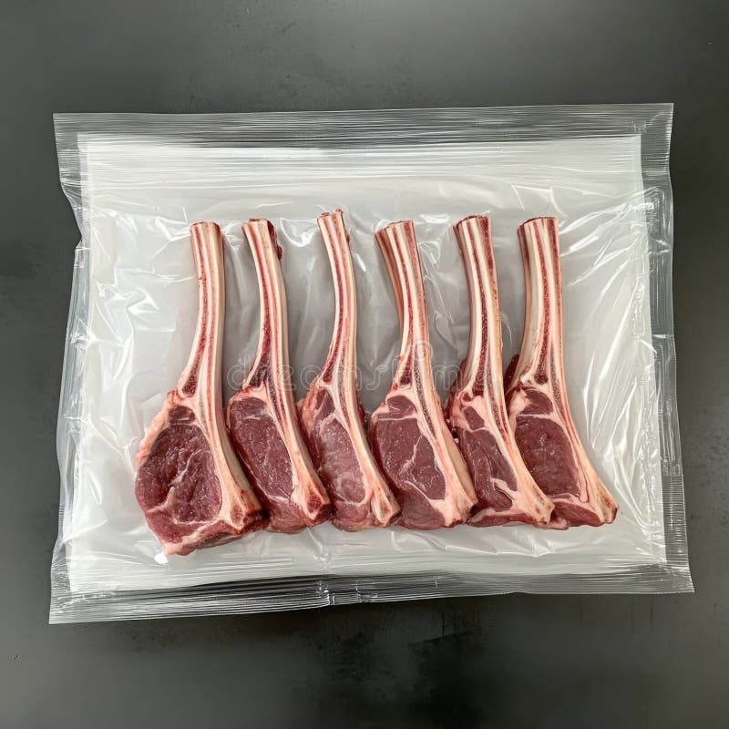 Vacuum-sealed Lamb Chops on Black Surface for Freshness and Quality ...
