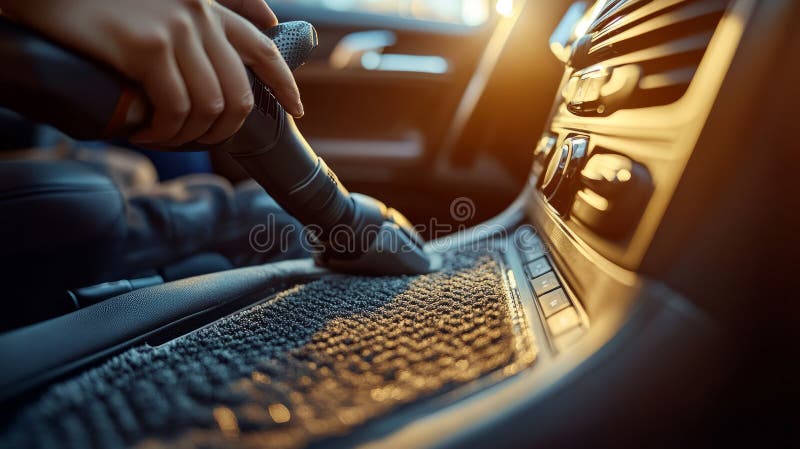Vacuuming Car Interior with Sunlight for a Clean Ride. Stock Photo ...