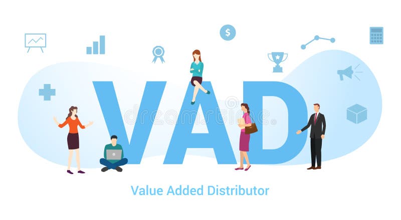 Vad Value Added Distributor Concept with Big Word or Text and Team People with Modern Flat Style ...