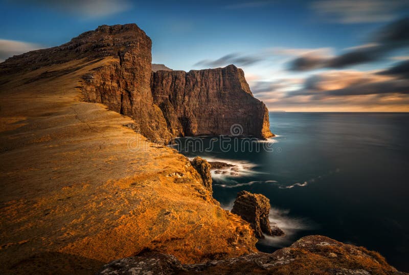 Vagar high cliffs stock photo. Image of ocean, grass - 112441216
