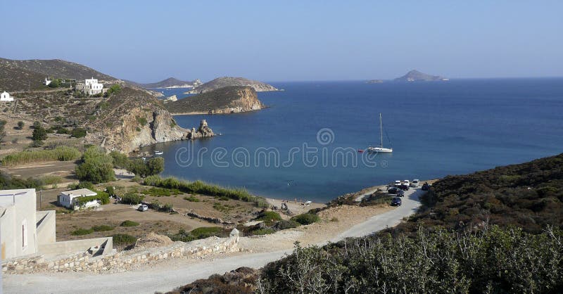 Vagi Beach on Patmos Island, Greece Stock Photo - Image of blue, greece ...