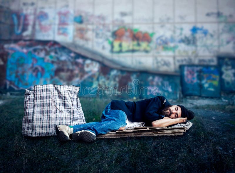 Vagrant sleeping outside stock image. Image of loneliness - 76422369