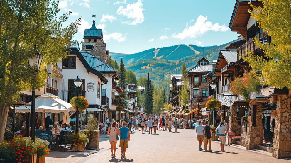 Vail Village in Vail, Colorado Street View Stock Illustration ...