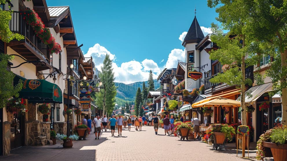 Vail Village in Vail, Colorado with Sunrise. Stock Illustration ...
