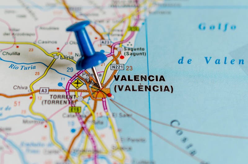 Mapa de Valencia Spain imagem de stock. Imagem de fixado - 82631063