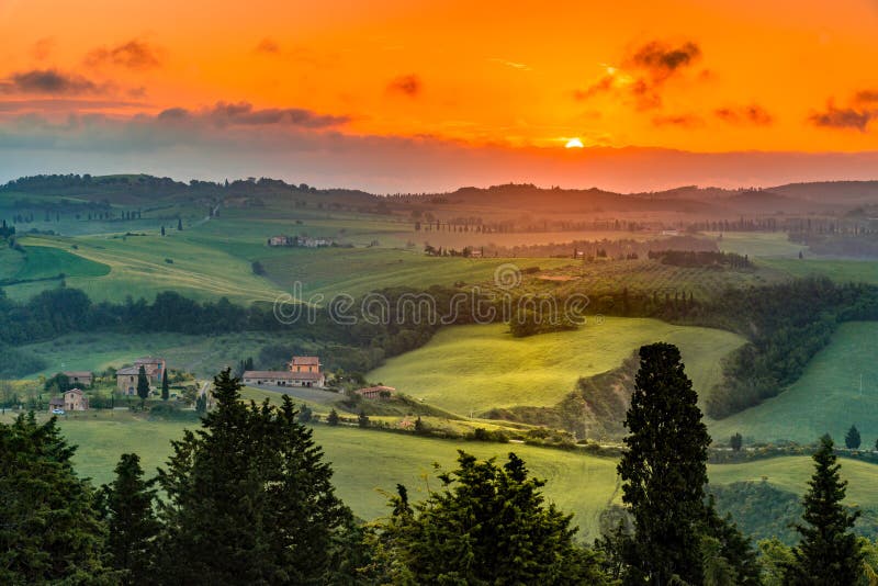 Sunset in Val D`Orcia, Tuscany on May 17, 2013 Editorial Stock Photo ...