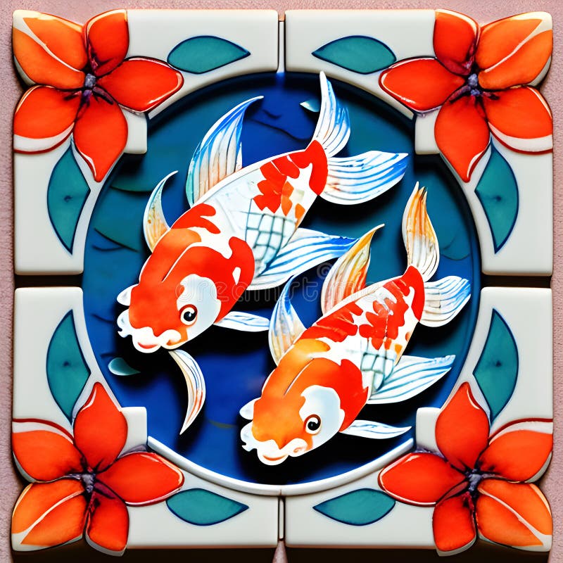 Vale Pattern Watercolor Koi Tile Stock Illustration - Illustration of ...