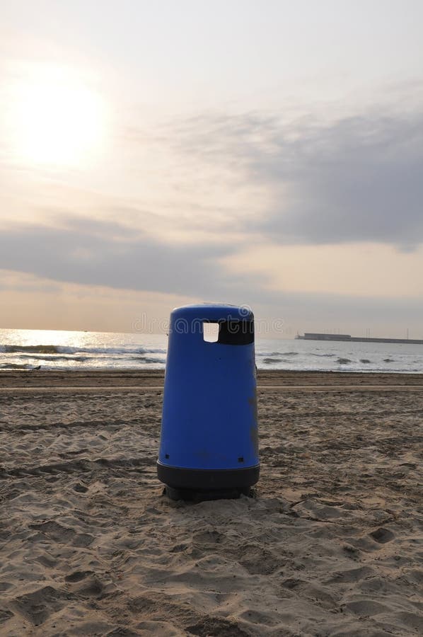 Valencia beach bin stock photo. Image of plastic, nature - 102168242