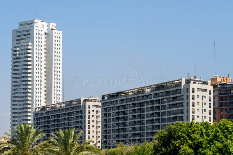 Valencia City Skyline Buildings Stock Photo - Image of exterior, aerial ...