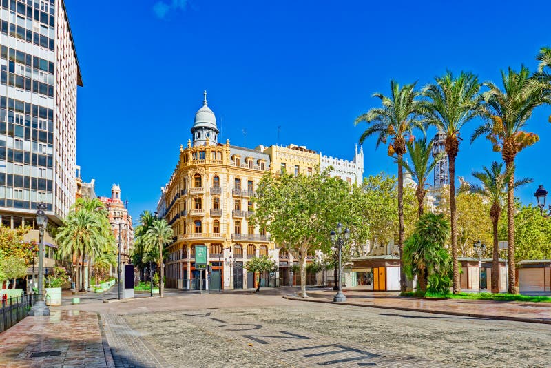 Valencia. Modernisme Plaza of the City Hall Stock Image - Image of ...
