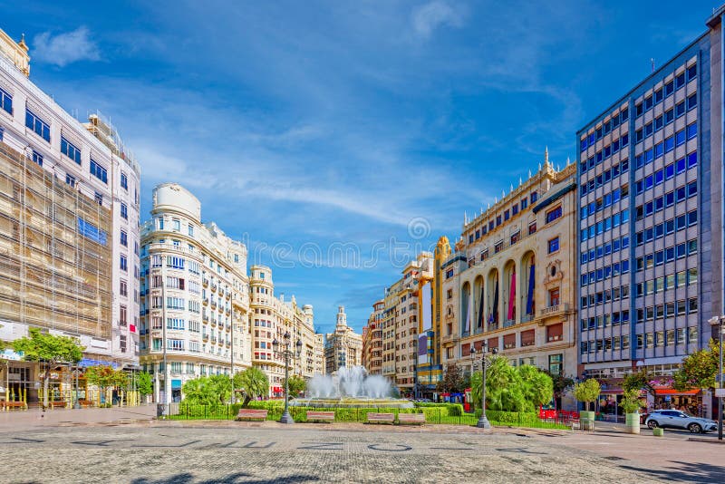 Valencia. Modernisme Plaza of the City Hall Stock Photo - Image of city ...