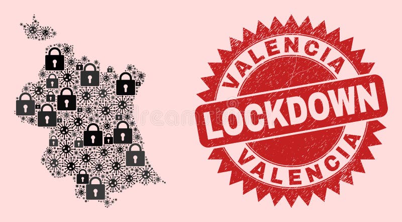 Valencia Province Map Collage with Locks and Covid and Textured ...