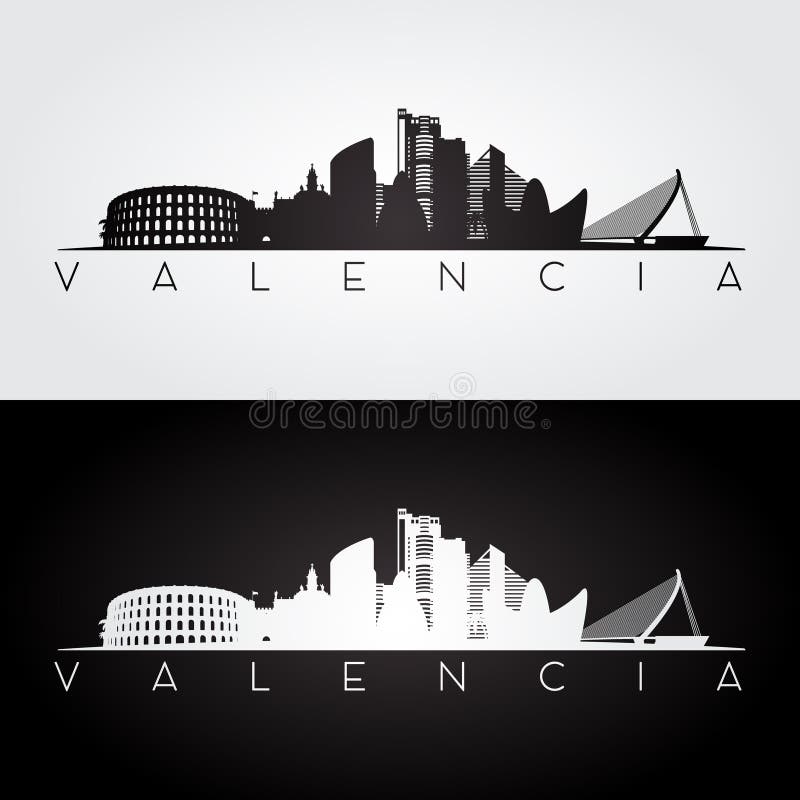 Valencia Skyline and Landmarks Silhouette Stock Vector - Illustration ...