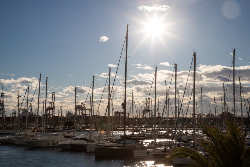 VALENCIA, SPAIN â€“ DECEMBER 5, 2021:View of Valencia Port Across the ...