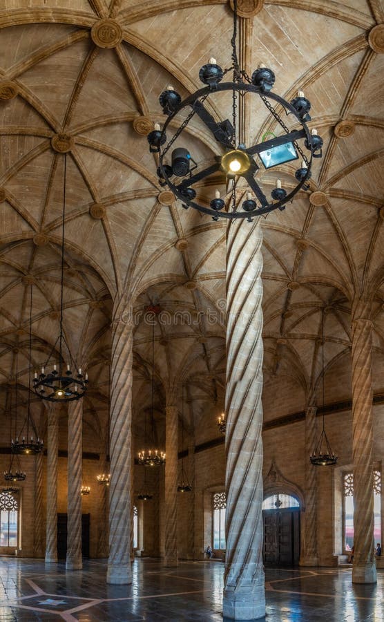 VALENCIA, SPAIN, JUNE 17, 2019: the Hall of Columns Inside of Lonja De ...