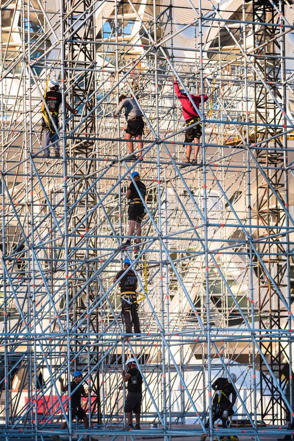 Assembling a Stage for a Performance.Scaffolding for the Stage for the ...