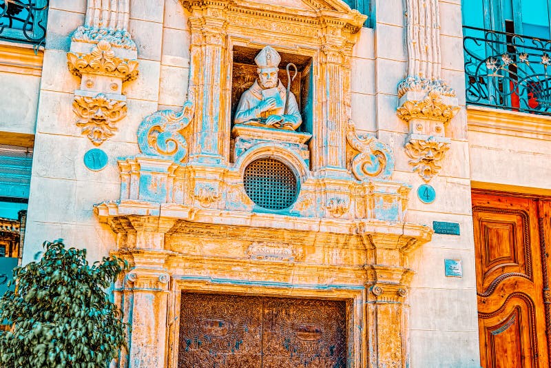 Valencia, Square of the Virgin Saint Mary and Pope on Gate Om Th Stock ...