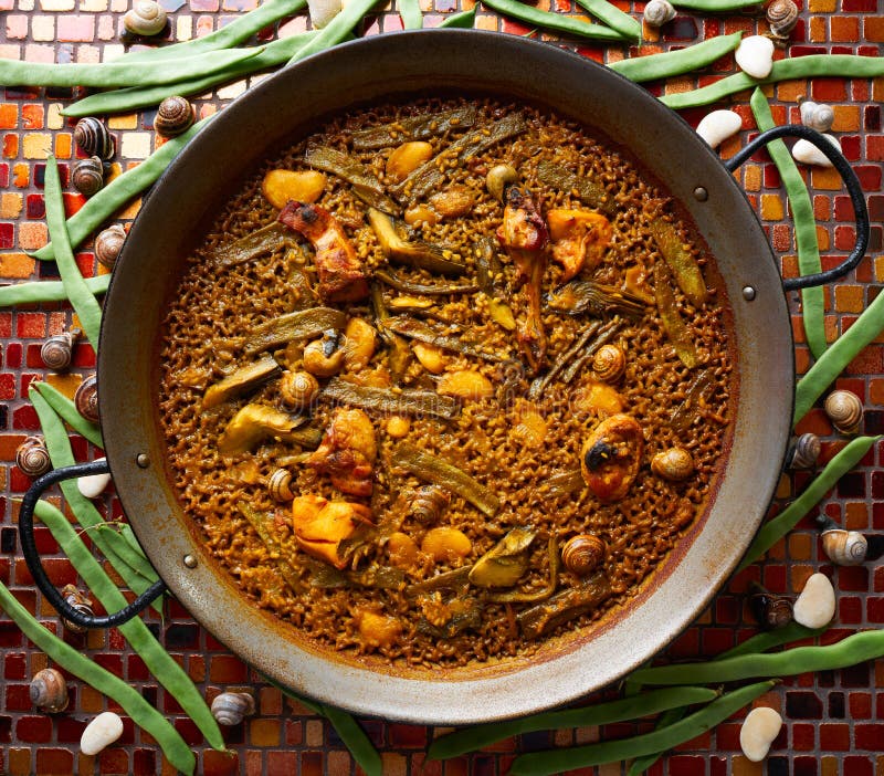 Valencian Paella with Chicken and Rabbit Stock Image - Image of ...