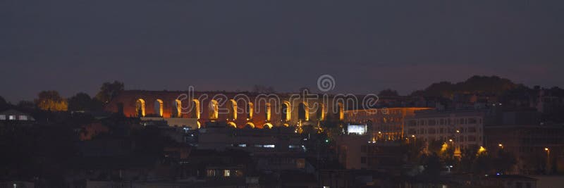Valens Aqueduct in Istanbul at Night Stock Image - Image of ...