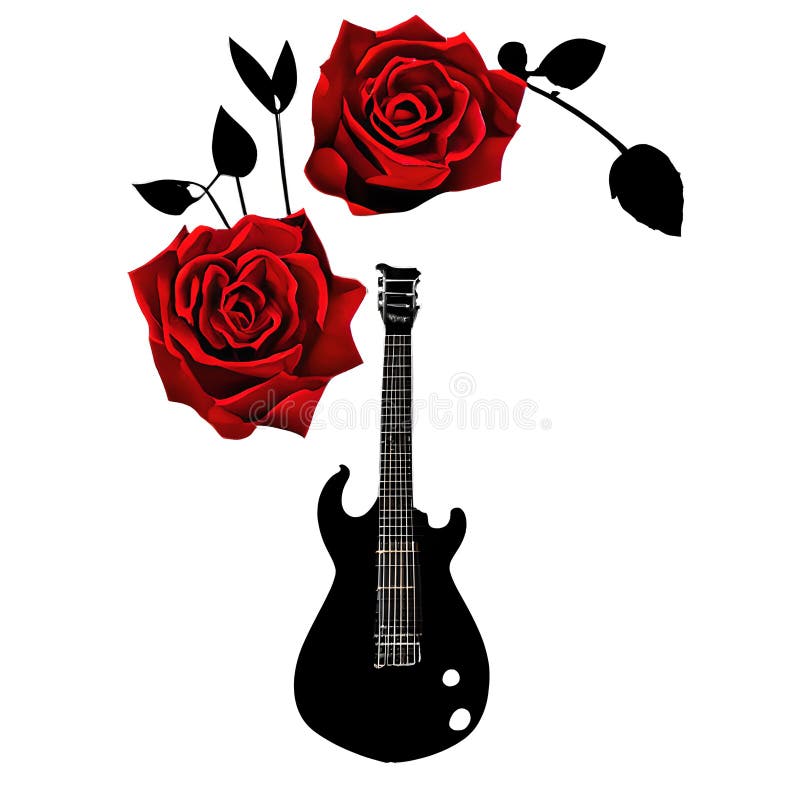 Valentine Black Guitar and Red Roses Stock Illustration - Illustration ...