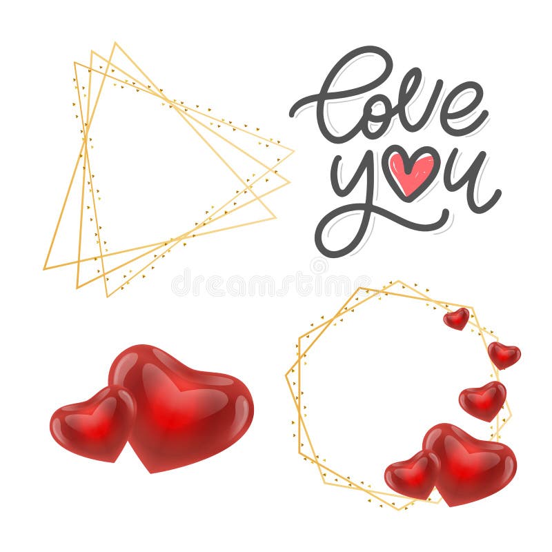 Valentine Card Love You With Calligraphic Lettering On A Red Background