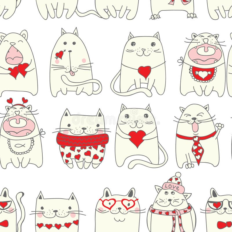Valentine Cat Pattern Seamless Stock Vector - Illustration of ...