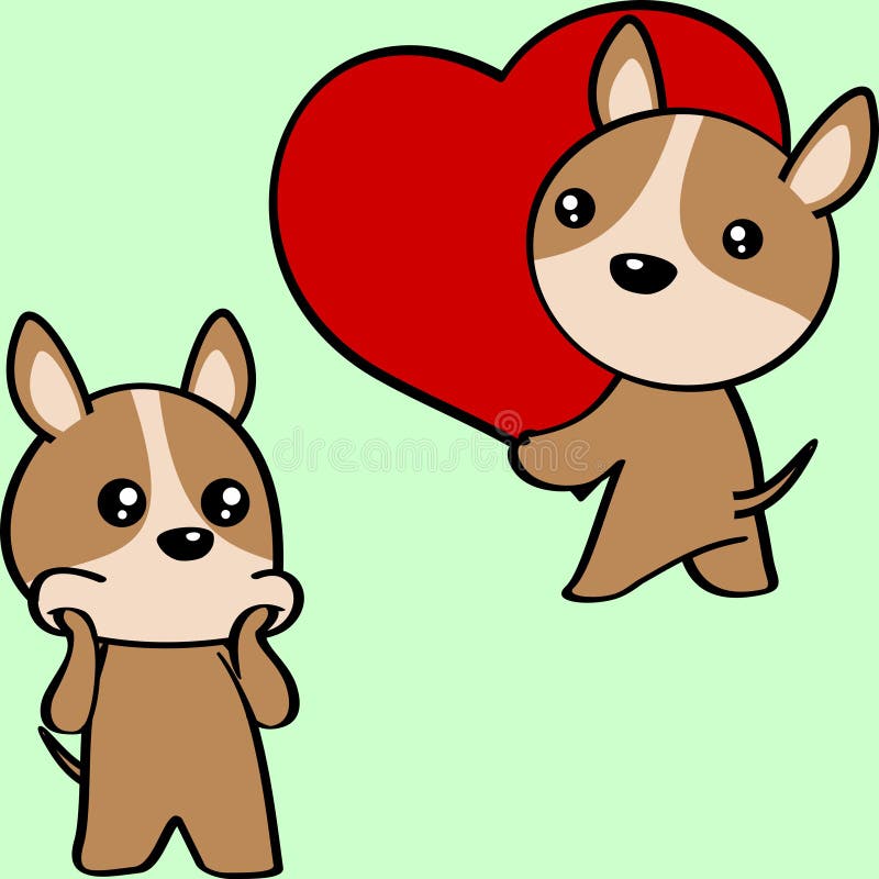 Valentine Chibi Puppy Character Cartoon Set Stock Vector - Illustration ...