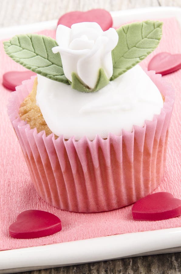 Valentine Cupcake with with Rose Stock Image - Image of patty, holiday ...