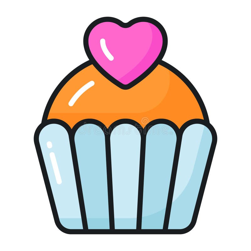 Valentine Cupcake Vector Design with Heart, Editable Icon Stock Vector ...