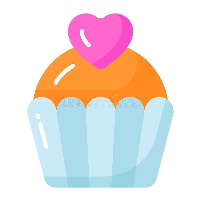 Valentine Cupcake Vector Design with Heart, Editable Icon Stock Vector ...