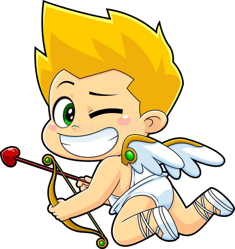 Chibi Cupid Baby Cartoon Character with Bow and Arrow Winking Stock ...