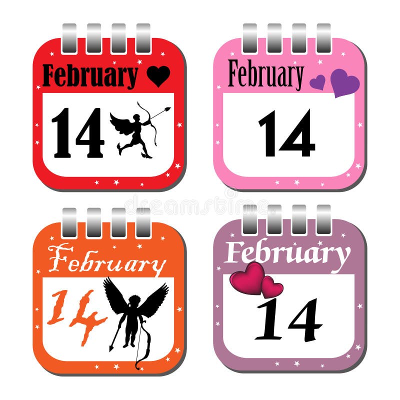 Valentine Day Calendar Sheets Stock Vector - Illustration of four ...