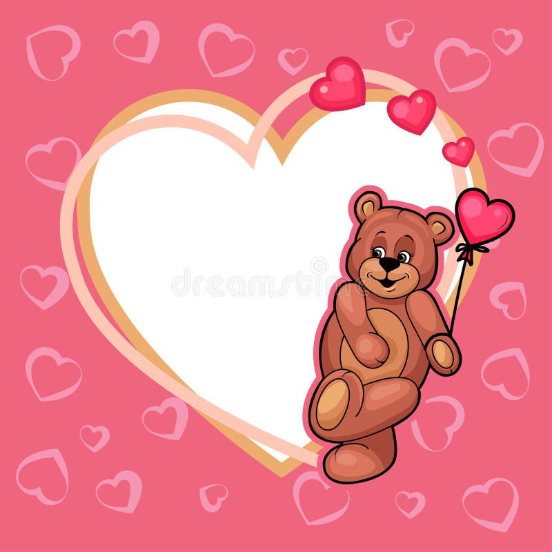 Cute Bear with Big Red Heart. Love Design.Valentines Day Postcard ...