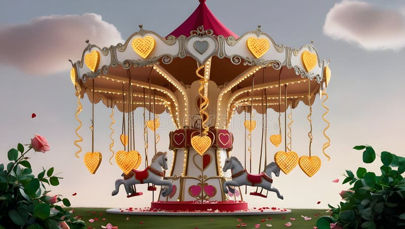 Valentine Day Carousel Adorned with Heart-shaped Lights Stock ...