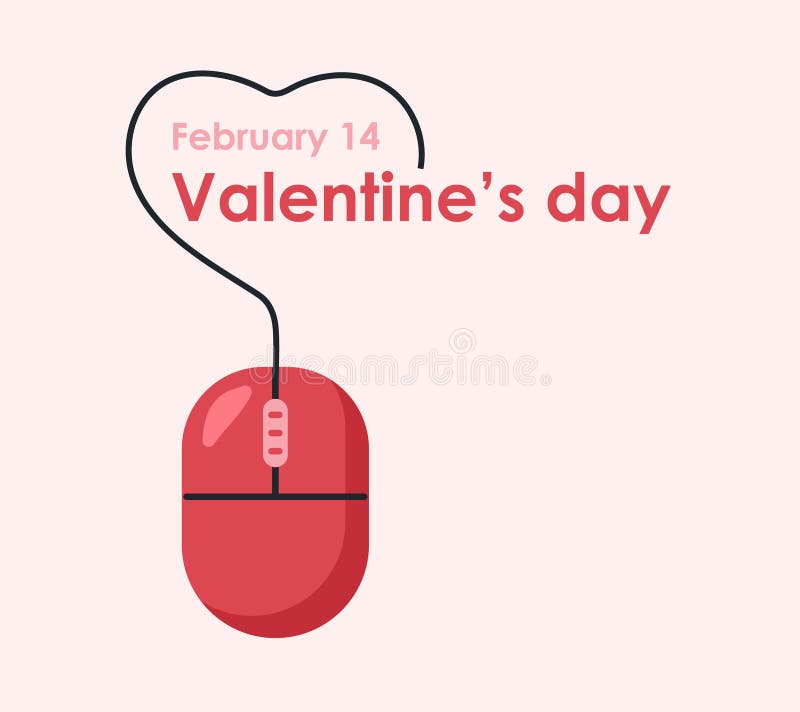 Valentine Day Computer Mouse, Heart-shaped Cord. Greeting Card for it ...