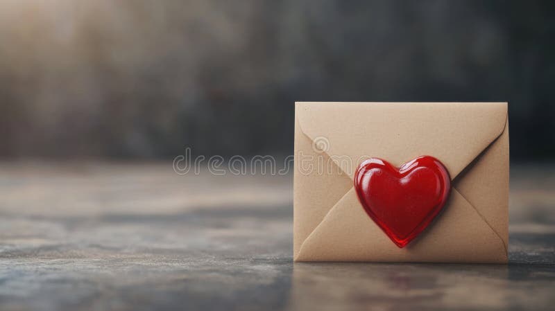 Brown Envelope Sealed with Red Heart Wax Stamp on Rustic Surface ...