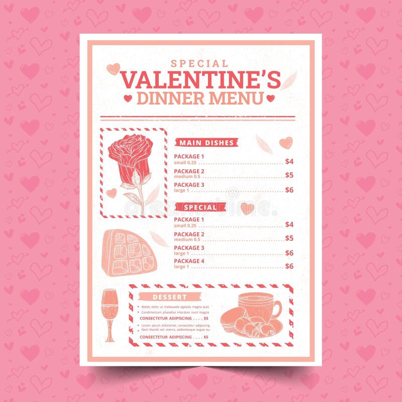 Valentine Day Menu Template Design Vector Illustration Stock Vector ...