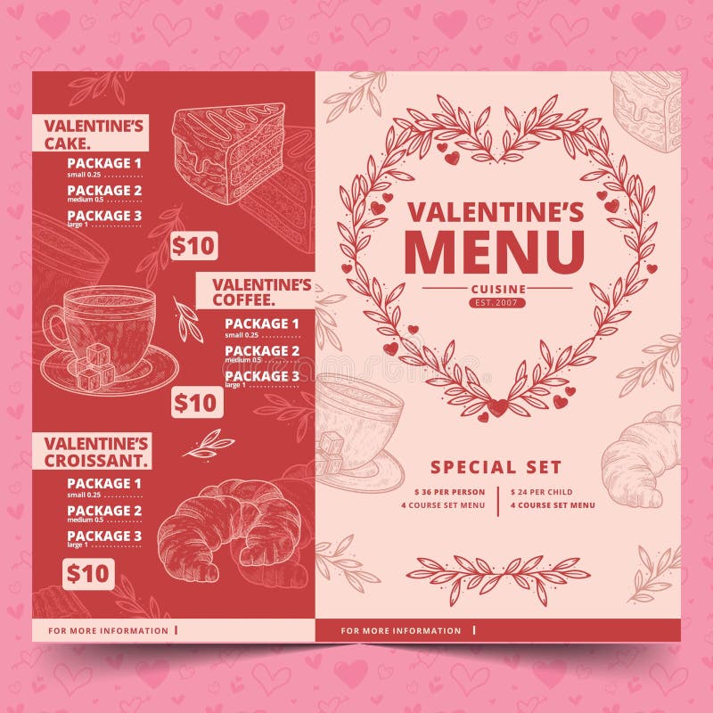 Valentine Day Menu Template Design Vector Illustration Stock Vector ...