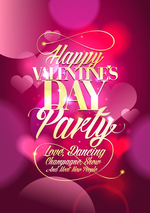 Valentine Day Party Design with Pink Bokeh Hearts. Stock Vector ...