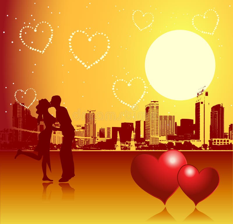 Valentine Day, Urban Scene, Couple Stock Vector - Illustration of kiss ...