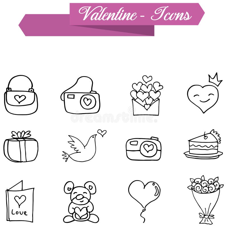 Valentine Element of Icons with Hand Draw Stock Vector - Illustration ...