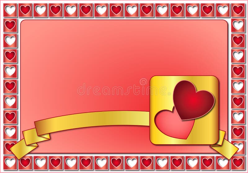 Valentine Frame with Hearts and Golden Ribbon Stock Illustration ...