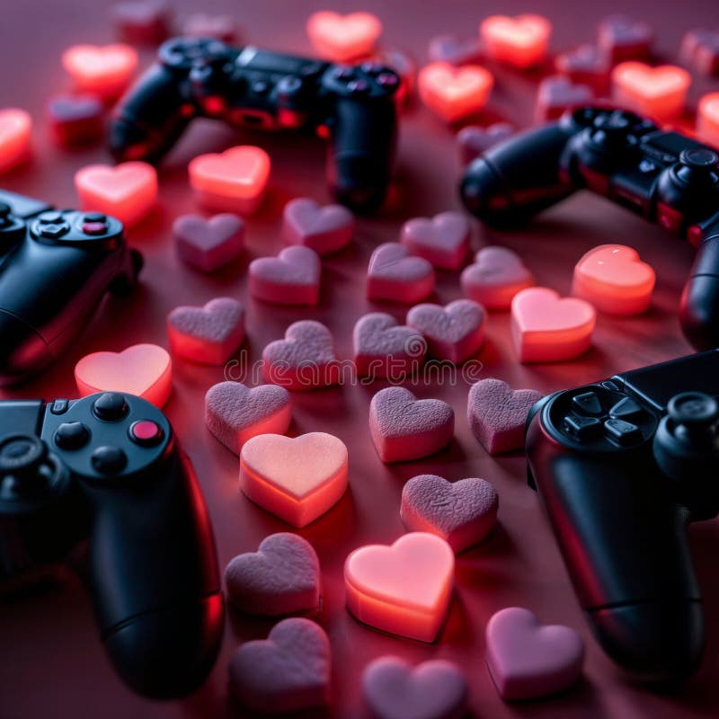 Romantic Gaming Setup with Heart Decorations, Generative Ai Stock ...