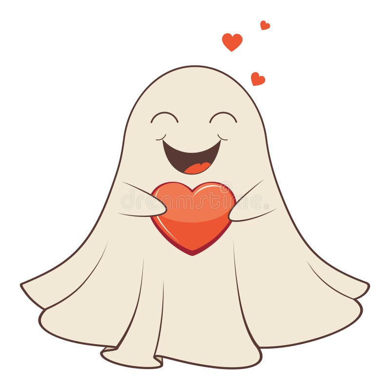 Valentine ghost with heart stock vector. Illustration of funny - 303486541