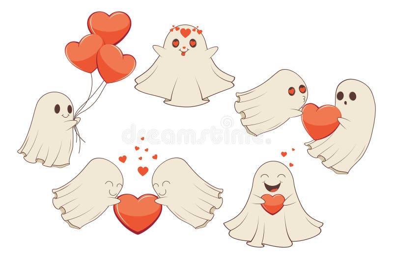 Valentine Ghosts with Heart Stock Vector - Illustration of tale ...
